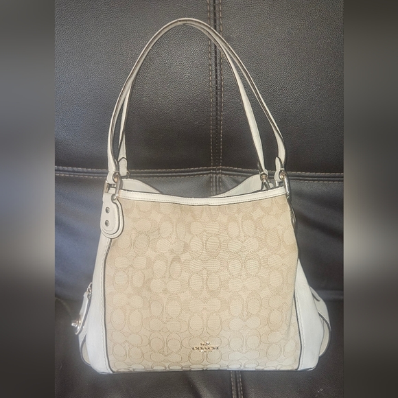 Coach | Bags | Coach Edie 3 Tote Bag Cream Signature Logo Canvas ...